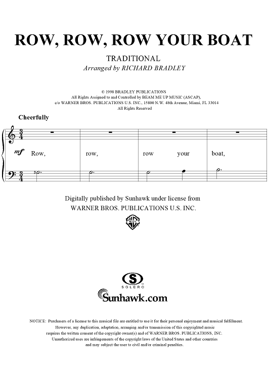 Row, Row, Row Your Boat" Sheet Music for Easy Piano/Vocal - Sheet Music Now
