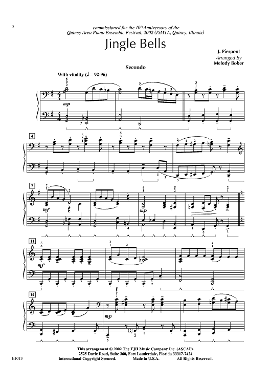 Jingle Bells" Sheet Music for 1 Piano, 4 Hands - Sheet Music Now