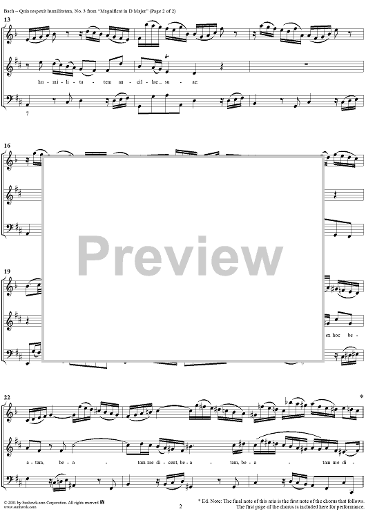 Quia respexit humilitatem (Aria), No. 3 from "Magnificat in D Major"" Sheet Music for Oboe and ...