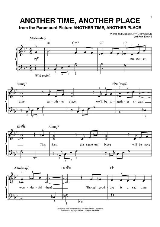 Another Time, Another Place" Sheet Music by Jay Livingston; Patti Page ...