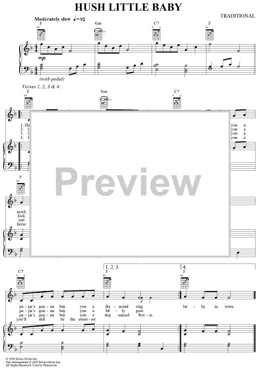 Hush Little Baby" Sheet Music for Piano/Vocal/Chords - Sheet Music Now
