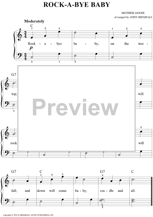 Rock-a-Bye Baby" Sheet Music for Easy Piano/Vocal - Sheet Music Now