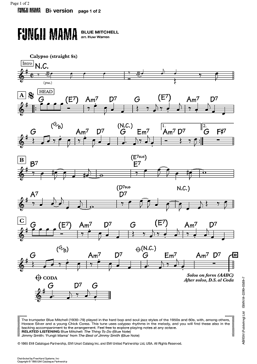 Fungii Mama" Sheet Music for B-flat Lead Sheet - Sheet Music Now