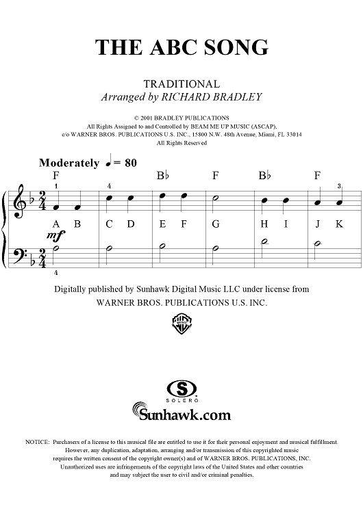 The ABC Song" Sheet Music for Easy Piano/Vocal - Sheet Music Now