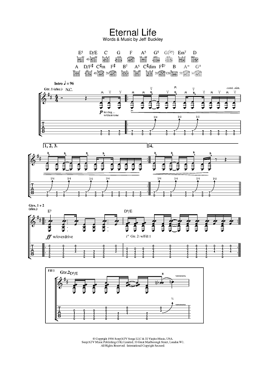 Eternal Life" Sheet Music by Jeff Buckley for Guitar Tab - Sheet Music Now