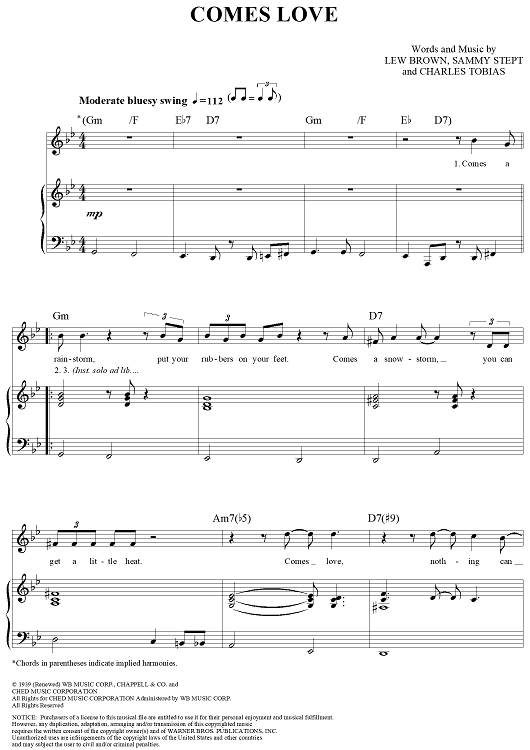 Comes Love" Sheet Music by Peter Cincotti for Piano/Vocal/Chords ...