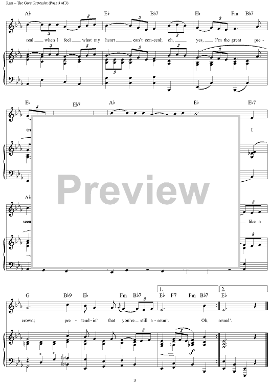 The Great Pretender" Sheet Music by The Platters for Piano/Vocal/Chords ...