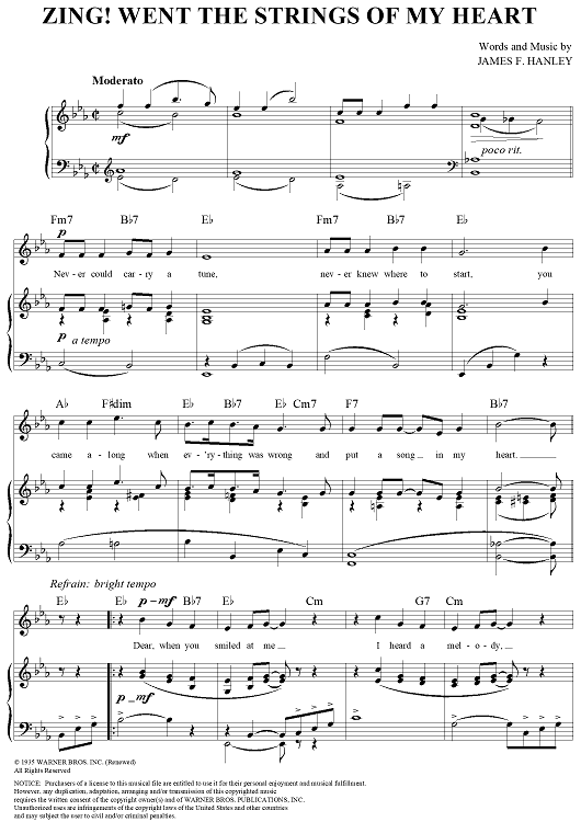 Zing! Went the Strings of My Heart" Sheet Music by Judy Garland for Piano/Vocal/Chords - Sheet ...