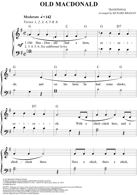 Old MacDonald" Sheet Music for Easy Piano/Vocal - Sheet Music Now