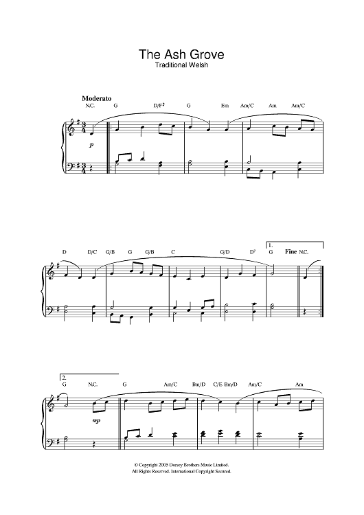 The Ash Grove" Sheet Music for Piano - Sheet Music Now