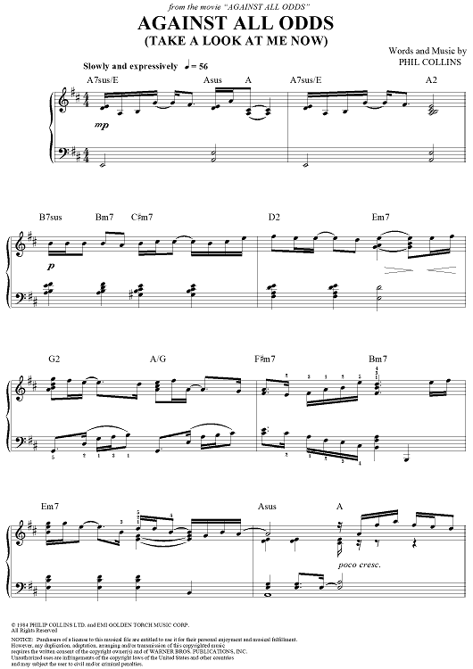 Against All Odds" Sheet Music by Mariah Carey; Phil Collins for Piano Solo - Sheet Music Now