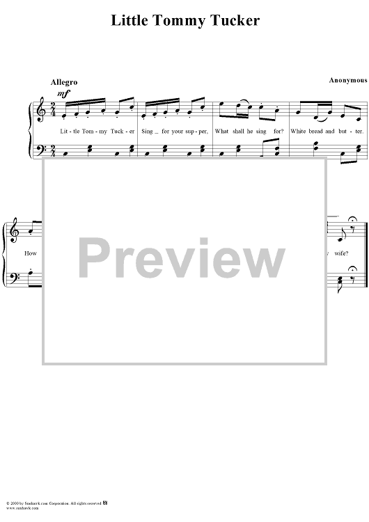 Little Tommy Tucker" Sheet Music for Piano/Vocal - Sheet Music Now