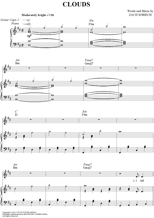 Clouds" Sheet Music for Piano/Vocal/Chords - Sheet Music Now