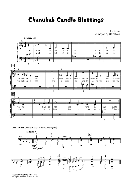 Chanukah Candle Blessings" Sheet Music for Piano - Sheet Music Now