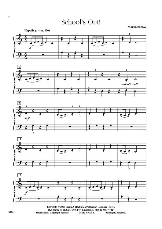 School's Out!" Sheet Music for Piano - Sheet Music Now