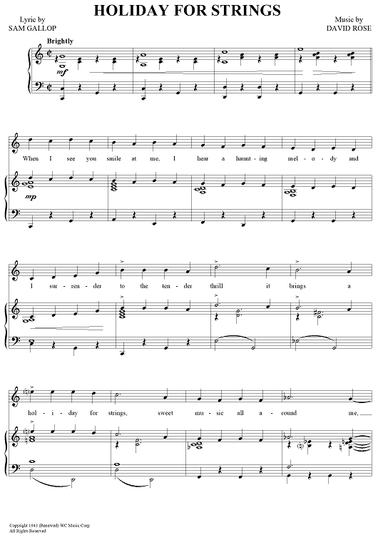 Holiday for Strings" Sheet Music for Piano/Vocal - Sheet Music Now
