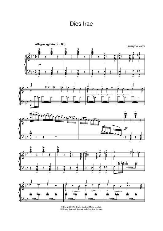 Dies Irae From 'Requiem'" Sheet Music by Giuseppe Verdi for Piano ...