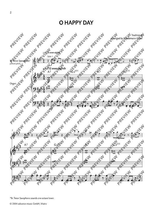 O Happy Day - Score and Parts" Sheet Music for Tenor Saxophone In Bb ...