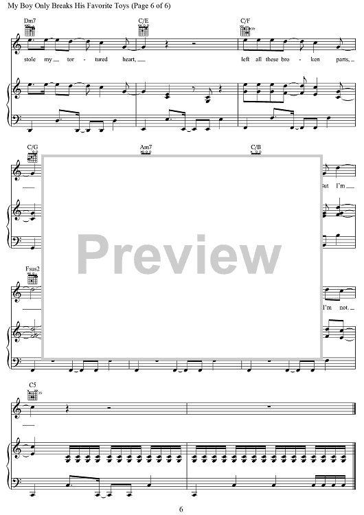 My Boy Only Breaks His Favorite Toys" Sheet Music by Taylor Swift for ...