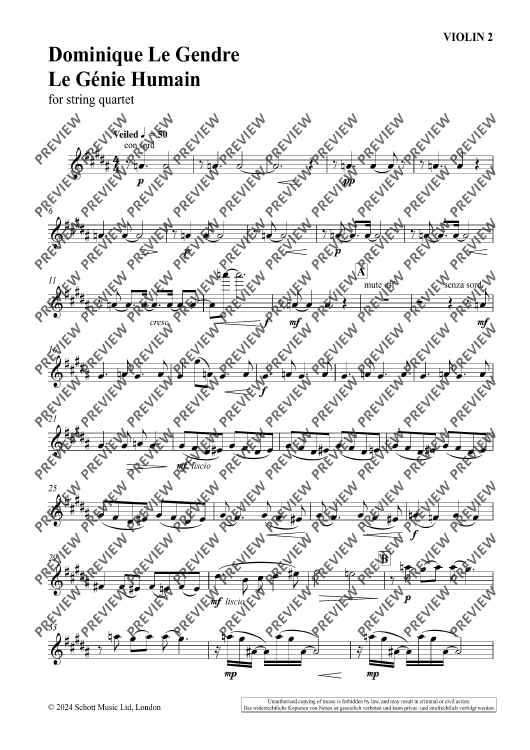 Le Génie Humain - Score and Parts" Sheet Music for String Quartet ...