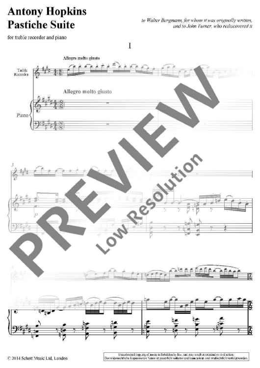 Pastiche Suite" Sheet Music for Treble Recorder and Piano - Sheet Music Now