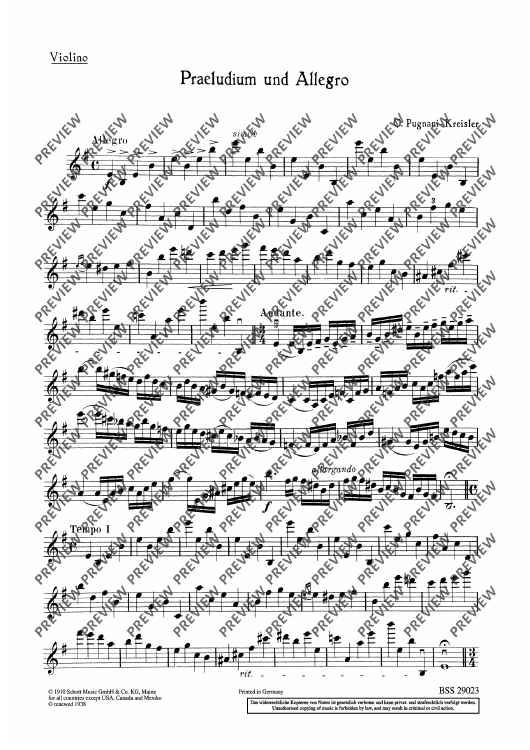 Praeludium and Allegro" Sheet Music for Violin And Piano - Sheet Music Now