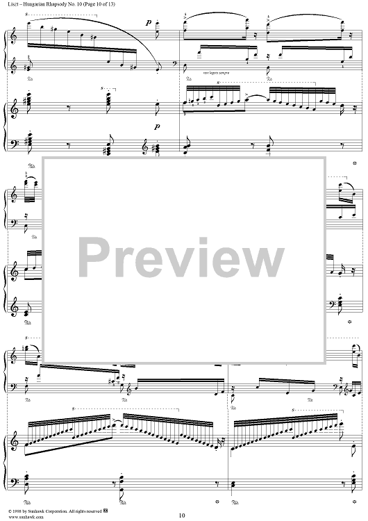 Hungarian Rhapsody No. 10 in E Major" Sheet Music for Piano Solo ...
