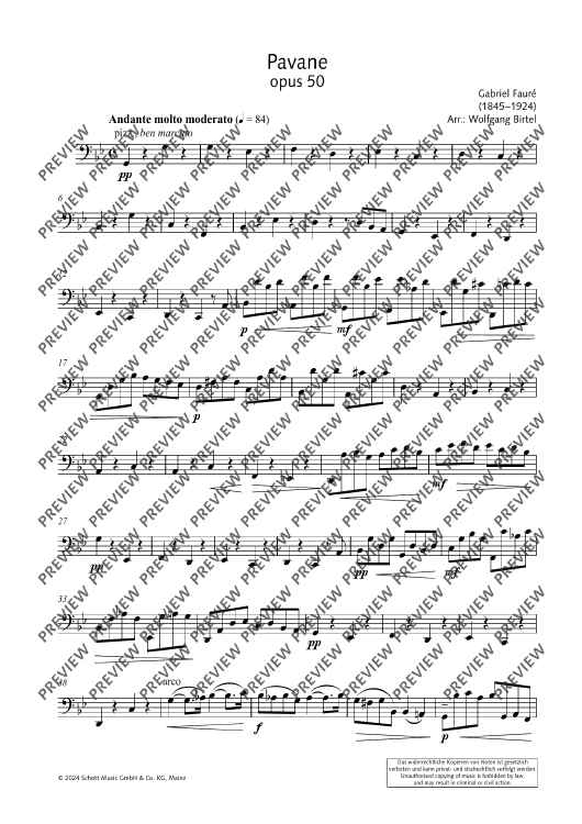 Pavane - Score and Parts" Sheet Music for String Quartet (double Bass ...