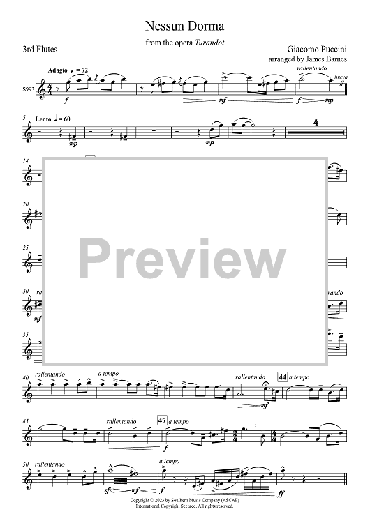 Nessun Dorma from the Opera Turandot - Flute 3" Sheet Music for Concert Band - Sheet Music Now