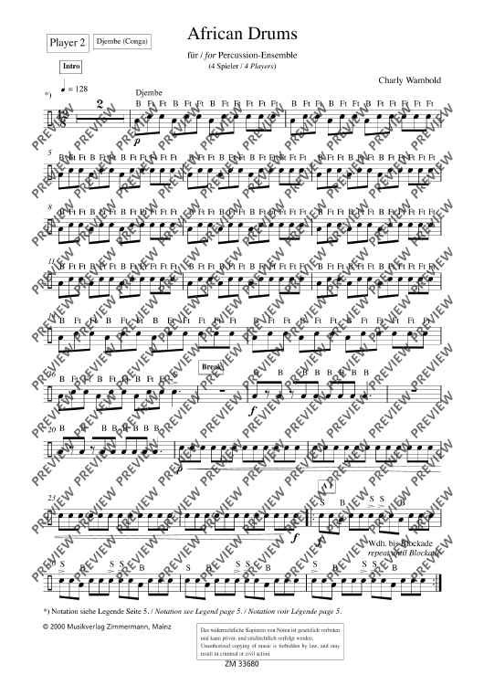 African Drums - Score and Parts" Sheet Music for Percussion-ensemble (4 ...