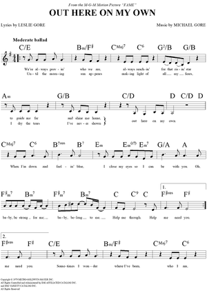 Out Here On My Own" Sheet Music by Irene Cara for Lead Sheet - Sheet ...