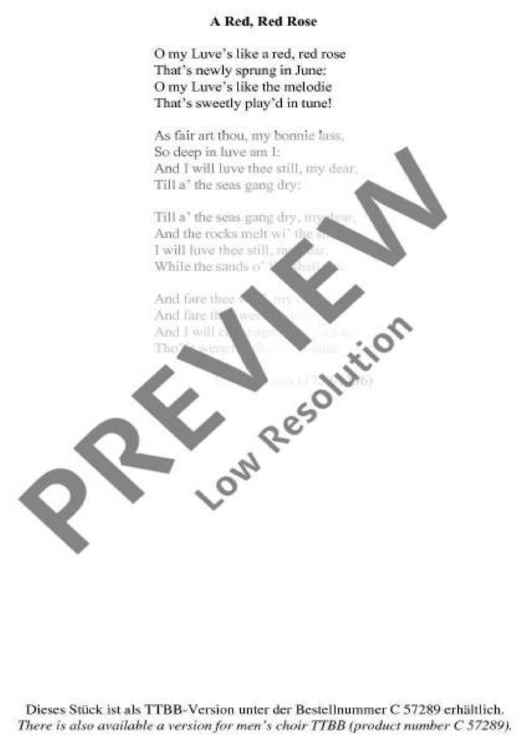 A Red, Red Rose - Choral Score" Sheet Music for Mixed Choir (satb) A ...