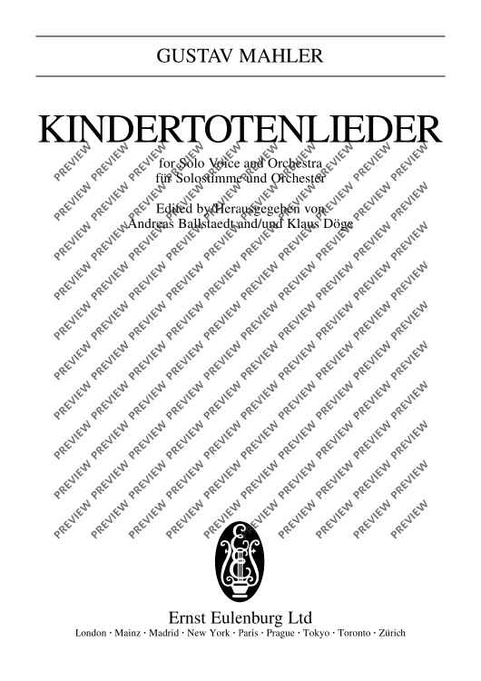 Kindertotenlieder - Full Score" Sheet Music for Solovoice And Orchestra - Sheet Music Now