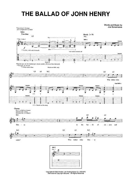 The Ballad of John Henry" Sheet Music by Joe Bonamassa for Guitar Tab ...