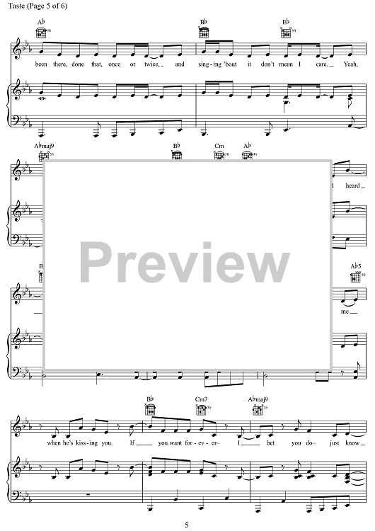 Taste" Sheet Music by Sabrina Carpenter for Piano/Vocal/Chords - Sheet ...