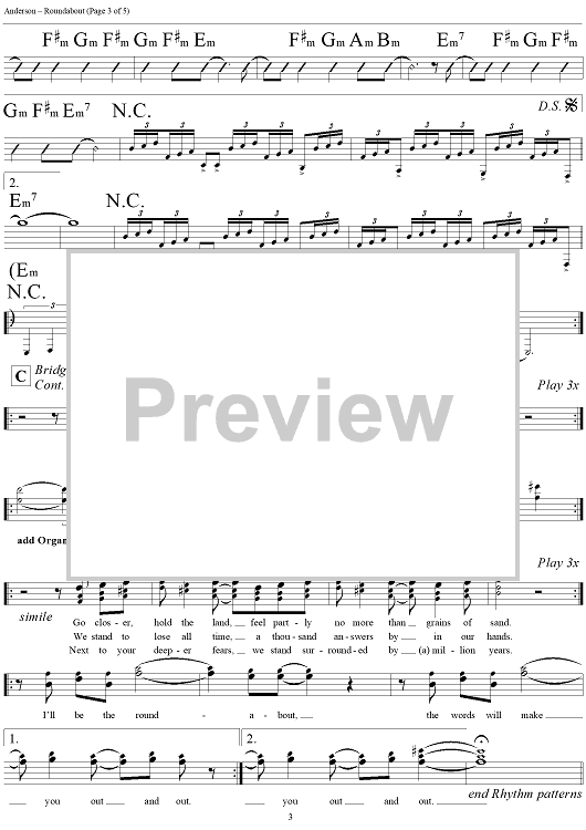 Roundabout" Sheet Music by Yes for Lead Sheet - Sheet Music Now