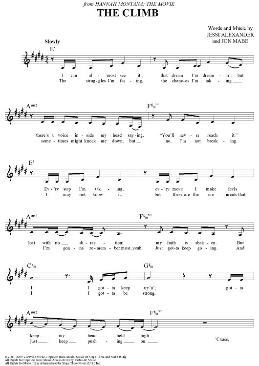 The Climb" Sheet Music by Miley Cyrus for Lead Sheet - Sheet Music Now