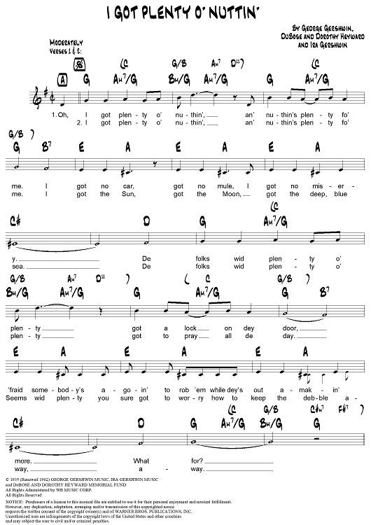 I Got Plenty o' Nuttin'" Sheet Music for Lead Sheet - Sheet Music Now