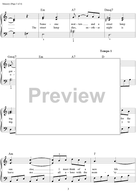 Memory" Sheet Music for Easy Piano - Sheet Music Now