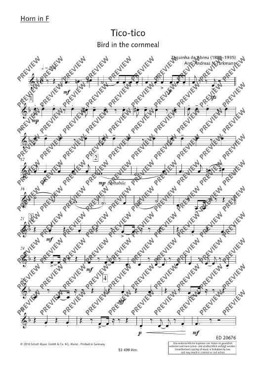 Tico-Tico - Score and Parts" Sheet Music for Flute, Oboe, Clarinet ...