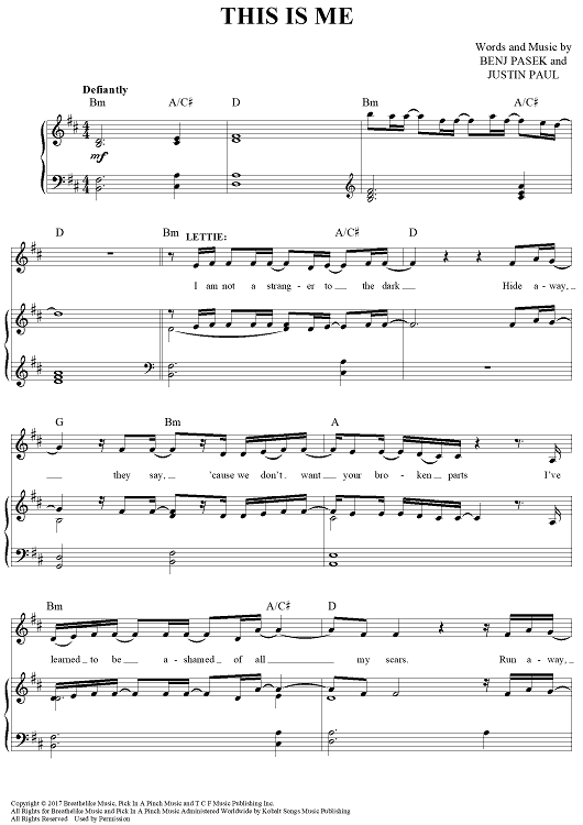 This Is Me" Sheet Music for Piano/Vocal/Chords - Sheet Music Now