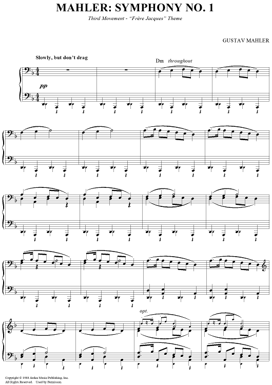 Mahler: Symphony No. 1 - Third Movement - "Frère Jacques" Theme" Sheet Music for Easy Piano ...