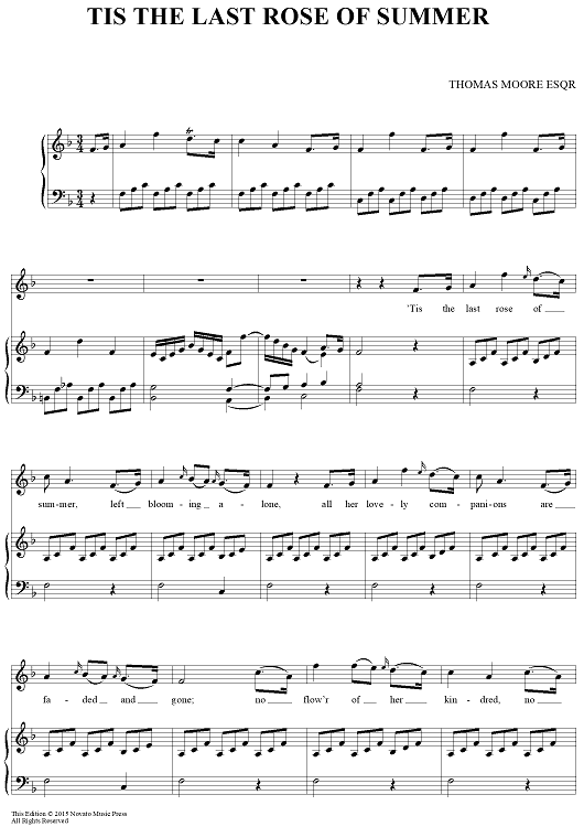 Tis The Last Rose Of Summer" Sheet Music for Piano/Vocal/Chords - Sheet Music Now
