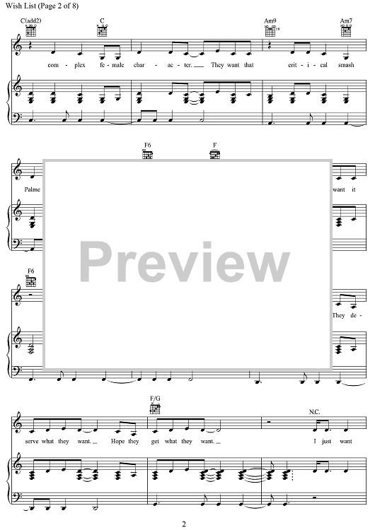 Wish List" Sheet Music by Taylor Swift for Piano/Vocal/Chords - Sheet ...