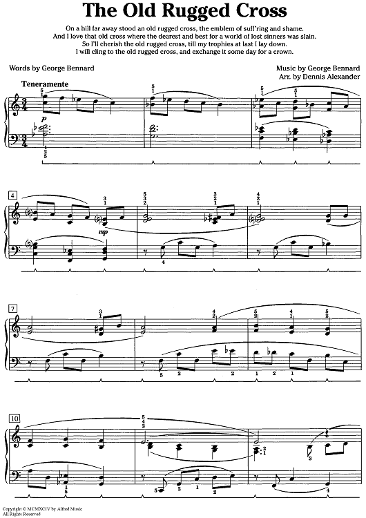 The Old Rugged Cross" Sheet Music for Piano Solo - Sheet Music Now