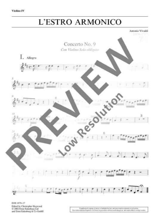 L'Estro Armonico in D major - Set of Parts" Sheet Music for Violin ...