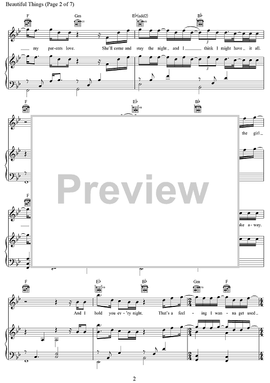 Beautiful Things" Sheet Music by Benson Boone for Piano/Vocal/Chords ...