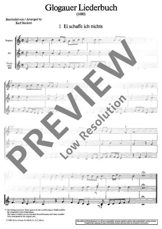 Glogauer Liederbuch - Performing Score" Sheet Music for 3 Recorders ...