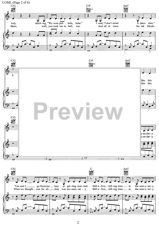 LOML" Sheet Music by Taylor Swift for Piano/Vocal/Chords - Sheet Music Now