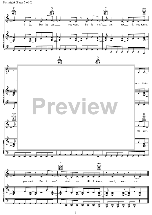 Fortnight Sheet Music By Taylor Swift For Pianovocalchords Sheet 7336